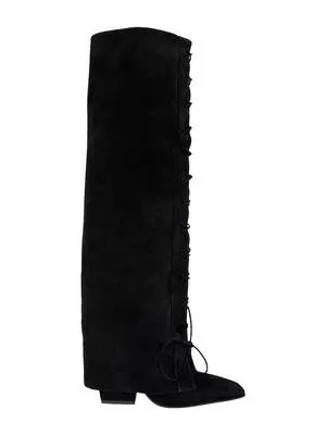 Paris Texas 100mm Lace-up Pointed Over-the-knee Boots - Black