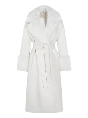 TWINSET Faux-fur Belted Coat - White