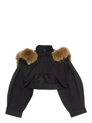 GANNI Fur-trim Cropped Jacket - Black