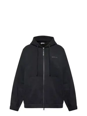 Moncler Leather-logo Zip-up Hoodie - Black