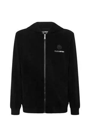 PLEIN SPORT Logo-embroidered Full-zip Hoodie - Black