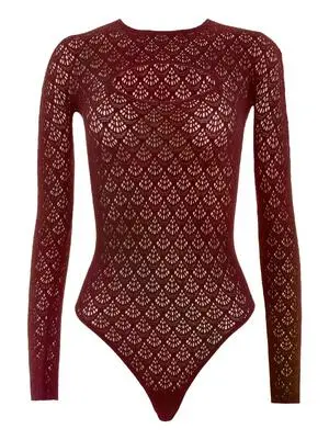 Wolford Net-pattern Long-sleeve Bodysuit - Red