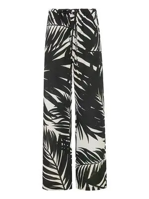 PEARL & CAVIAR Leaf-print Trousers - Black
