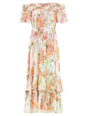 NEEDLE & THREAD Peony Promise Chiffon Off-shoulder Dress - White