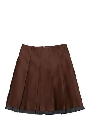 SHUSHU/TONG Pleated Contrasting-trim Skirt - Brown