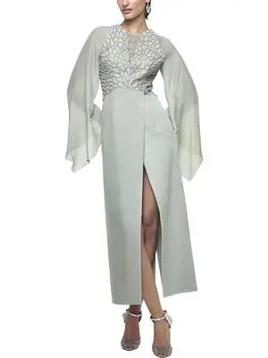ROHIT GANDHI + RAHUL KHANNA Embellished Split Midi Dress - Grey