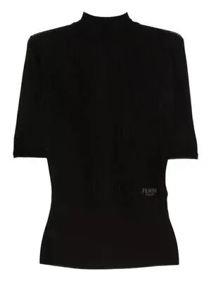 Fendi Logo-detail Ribbed Top - Black