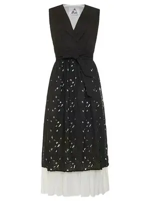 PEARL & CAVIAR Broderie Tie Midi Dress - Black