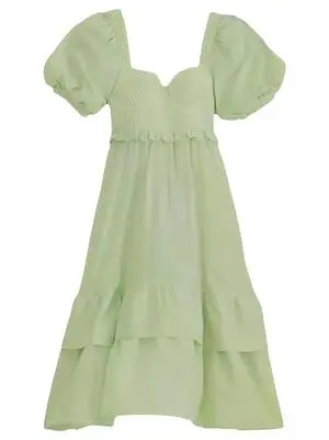 Farm Rio Puffed Short-sleeve Midi Dress - Green