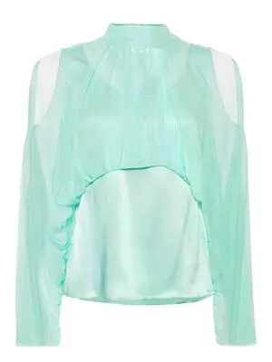 Alberta Ferretti Open Shoulder High Neck Blouse - Blue