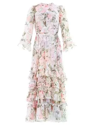 NEEDLE & THREAD Chiffon Ruffled Dress - Pink