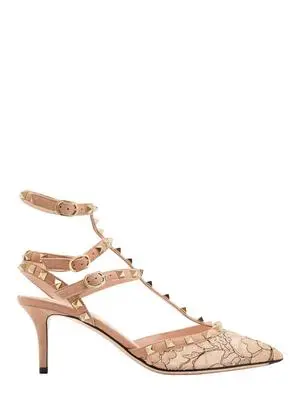 Valentino Garavani Rockstud 65 Lace And Suede Pumps - Nude