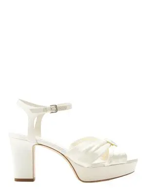 JIMMY CHOO Heloise 80 Satin Platform Sandals - White