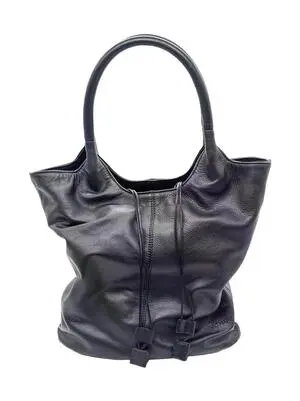 VIC MATIE Drawstring Leather Tote Bag - Black