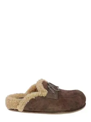 Rene Caovilla Shearling-lining Slippers - Brown
