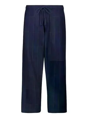 BAZISZT Checked Drawstring Trousers - Blue
