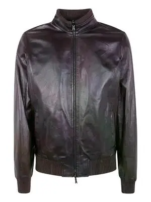 BARBA NAPOLI Ribbed Leather Jacket - Brown