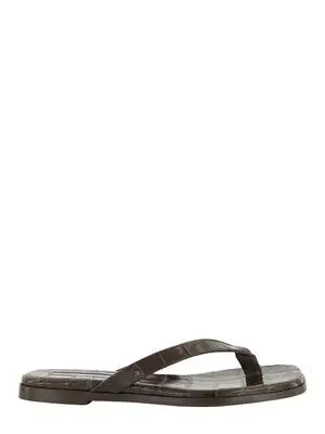 EMME PARSONS Embossed Croc Flat Sandals - Brown