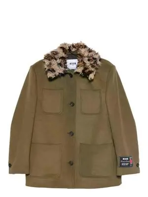 MSGM Faux-fur Collar Coat - Green