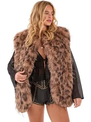 Nasty Gal Leopard Print Faux Fur Gilet - Brown