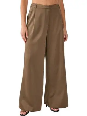NASTY GAL Satin Pleated Tailored Wide-Leg Pants