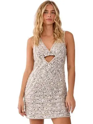 Nasty Gal Embellished Panelled Cut Out Mini Dress - Silver