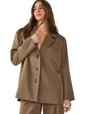 Nasty Gal Satin Pleated Oversized Blazer - Olive