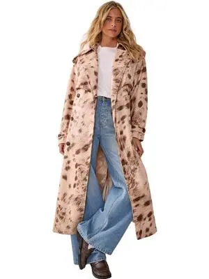 Nasty Gal Cow Print Faux Leather Trench Coat - Cream