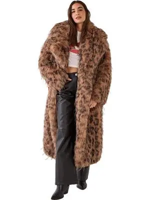 Nasty Gal Faux Fur Longline Coat - Brown