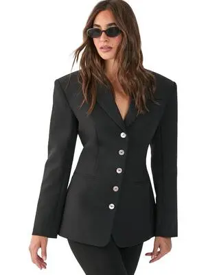 Nasty Gal Cinched Waist Blazer - Black