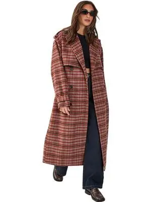 Nasty Gal Check Vinyl Collar Trench Coat - Brown