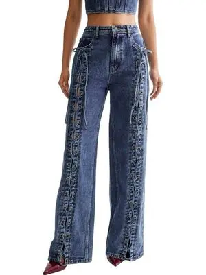 NASTY GAL Lace-Up Wide-Leg Jeans