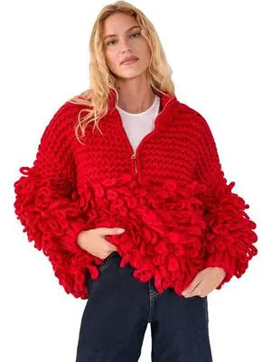 Nasty Gal Loopy Quarter Zip Sweater Red