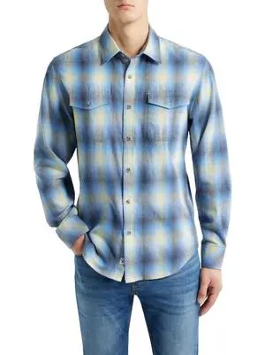 James Campbell Ranchero Modern Fit Plaid Cotton Button-up Shirt - Blue