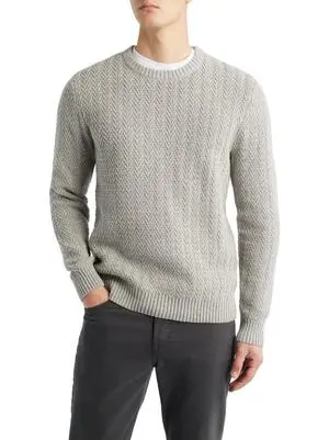 James Campbell Ayr Herringbone Stitch Cotton & Wool Blend Sweater - Light Taupe