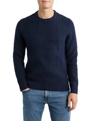 James Campbell Ayr Herringbone Stitch Cotton & Wool Blend Sweater - Navy