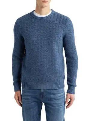 James Campbell Ayr Herringbone Stitch Cotton & Wool Blend Sweater - Sea Blue