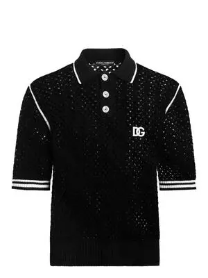 Dolce & Gabbana Crochet-knit Short-sleeve Polo Shirt - Black
