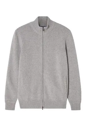 Robert Talbott Graham Cashmere Blend Full Zip Sweater - Light Gray