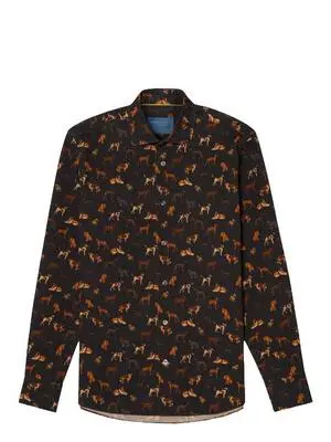 Robert Talbott Reynolds Dog Print Pinwale Corduroy Shirt - Black Multi