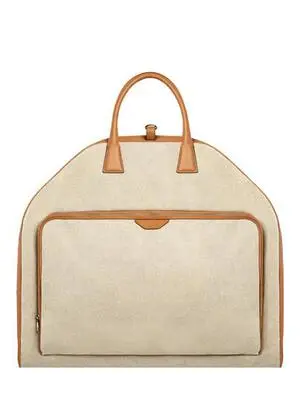 AVITEUR Canvas Garment Bag With Leather Trim Walnut