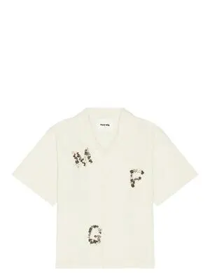 STORY MFG. Greetings Shirt In White - Ecru Clover Embroidery