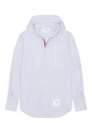 Thom Browne Hooded Straight Fit Long Sleeve Shirt In Baby Blue - Light Blue