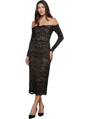 L'Agence Lindsay Sequined Lace Dress - Black