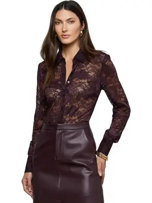L'Agence Maia Floral Lace Blouse - Dark Malbec
