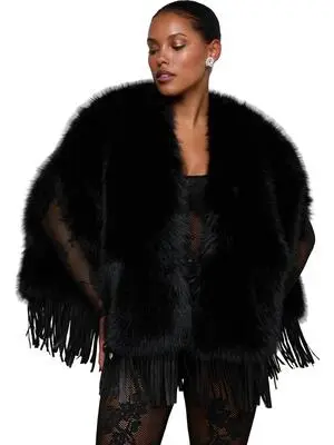 L'Agence Nathalia Faux Fur Cape - Black