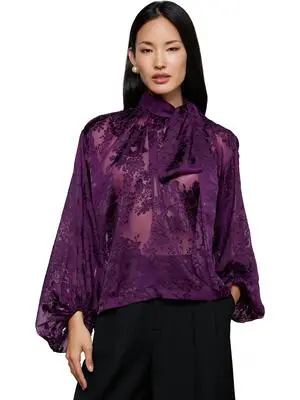 L'Agence Rhett Burnout Satin Blouse Top - Medium Violet