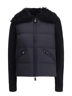 Moncler Zippered Wool Padded Cardigan - Black