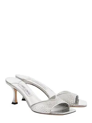 JIMMY CHOO Skye 70 Embellished Mesh Mules - Silver
