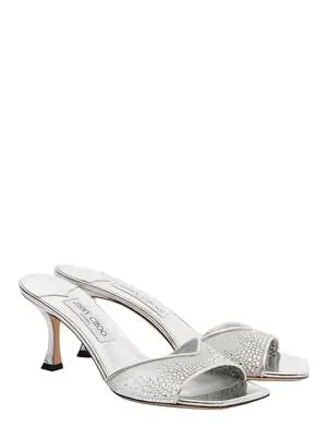 JIMMY CHOO Skye 70 Embellished Mesh Mules - Silver